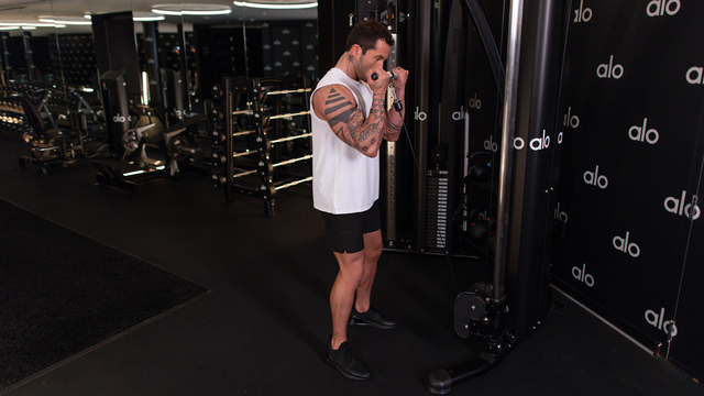 8-Week Burn & Build - Cable Bicep Curl with Bar | ALO Wellness Club